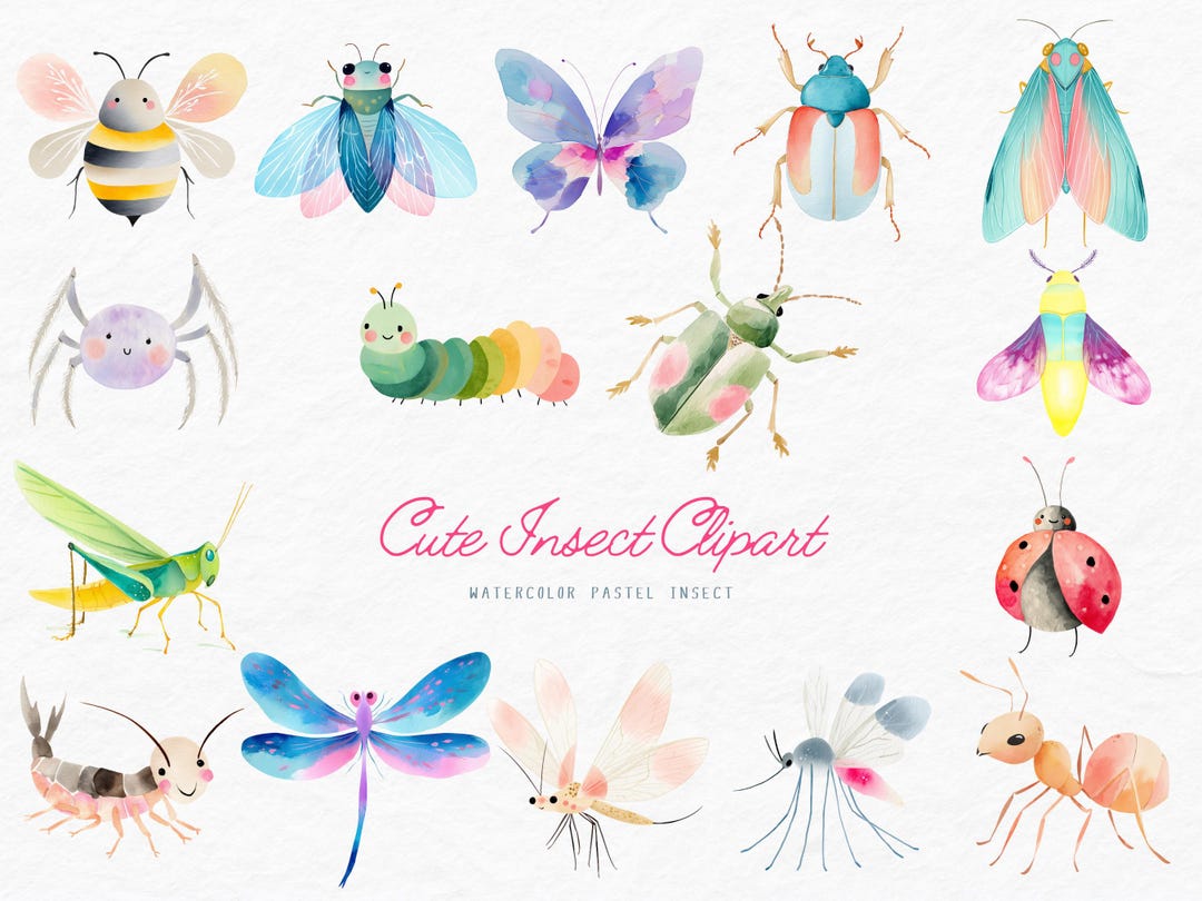 Watercolor Cute Insect Clipart, Cute Little Love Bugs Clipart, Insects ...