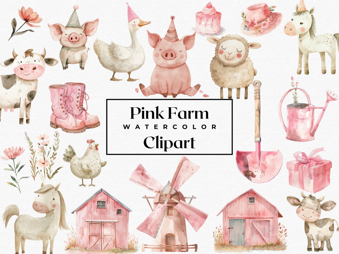 Watercolor Farm Animal Clipart Bundle, Nursery Decor, Baby Shower Decor ...