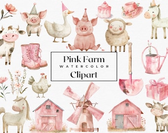 Watercolor Farm Animal Clipart Bundle, Nursery Decor, Baby Shower Decor ...