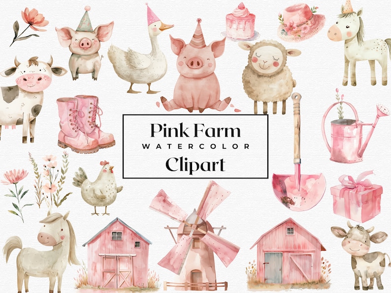 Watercolor Farm Animal Clipart Bundle, Nursery Decor, Baby Shower Decor ...
