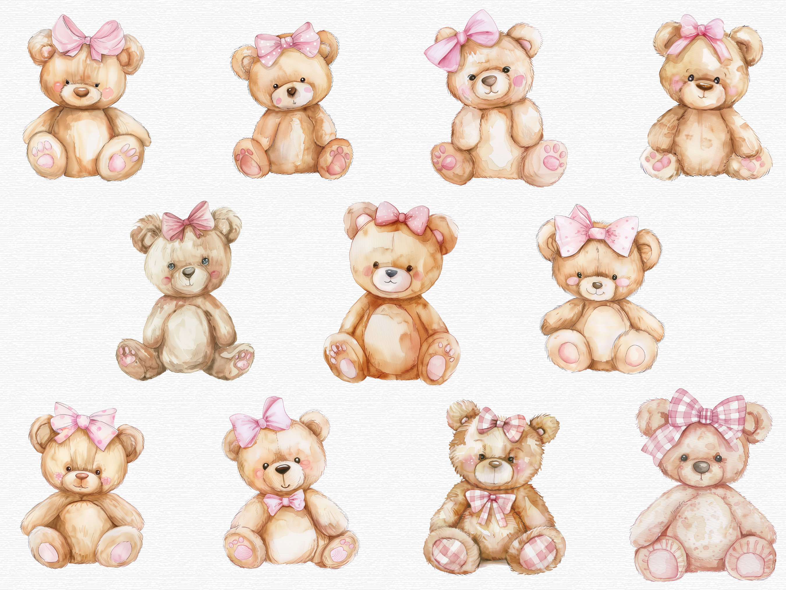 11 Teddy Bear Watercolor Clipart - Bear With Pink Bow - Teddy Bear Baby ...