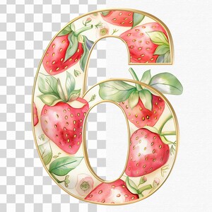 Watercolor Strawberry Number Clipart - Gold Border - Strawberry PNG - 0 ...