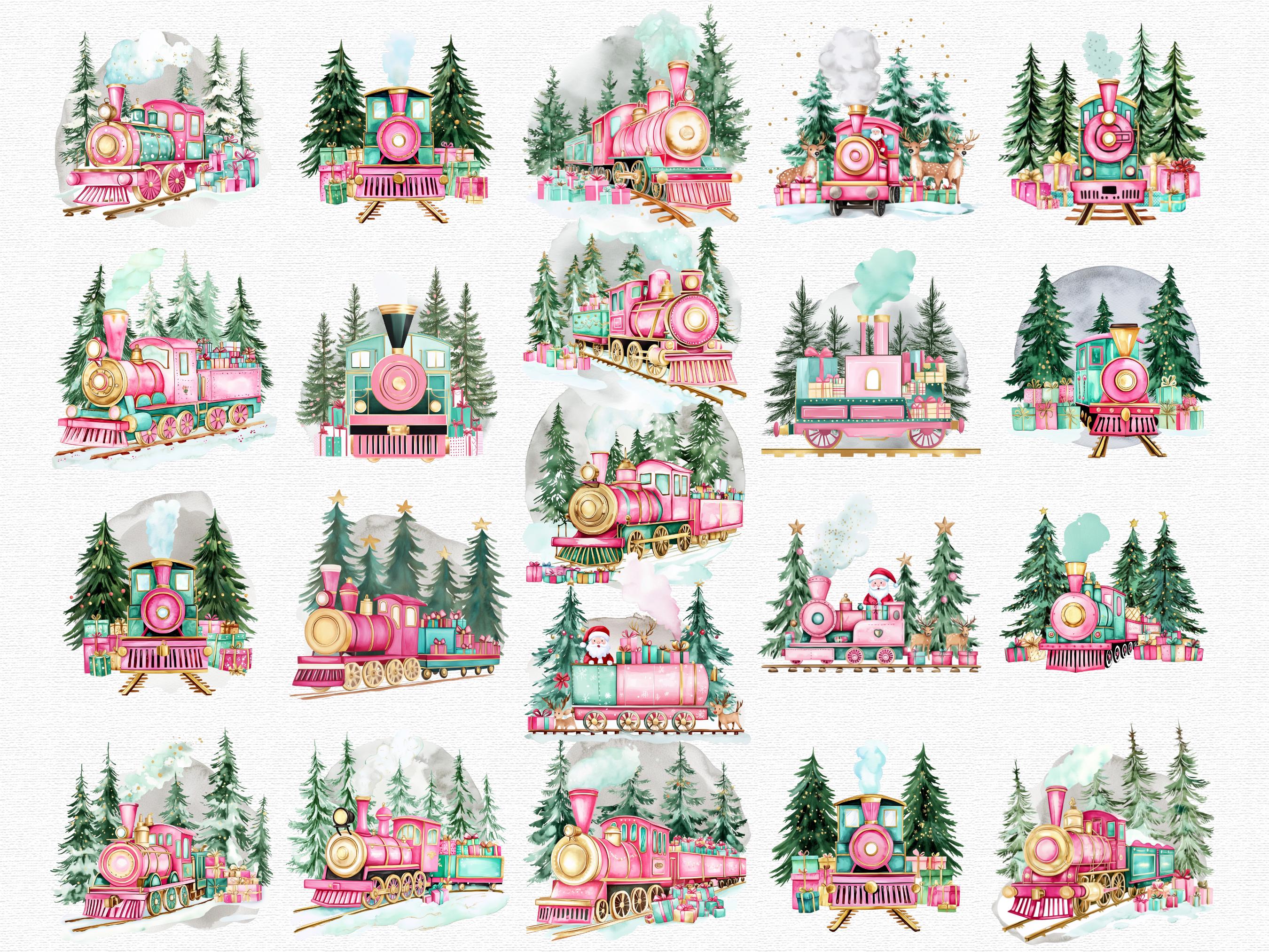 Pink Watercolor Christmas Train Clipart, Paper Craft, Junk Journal ...