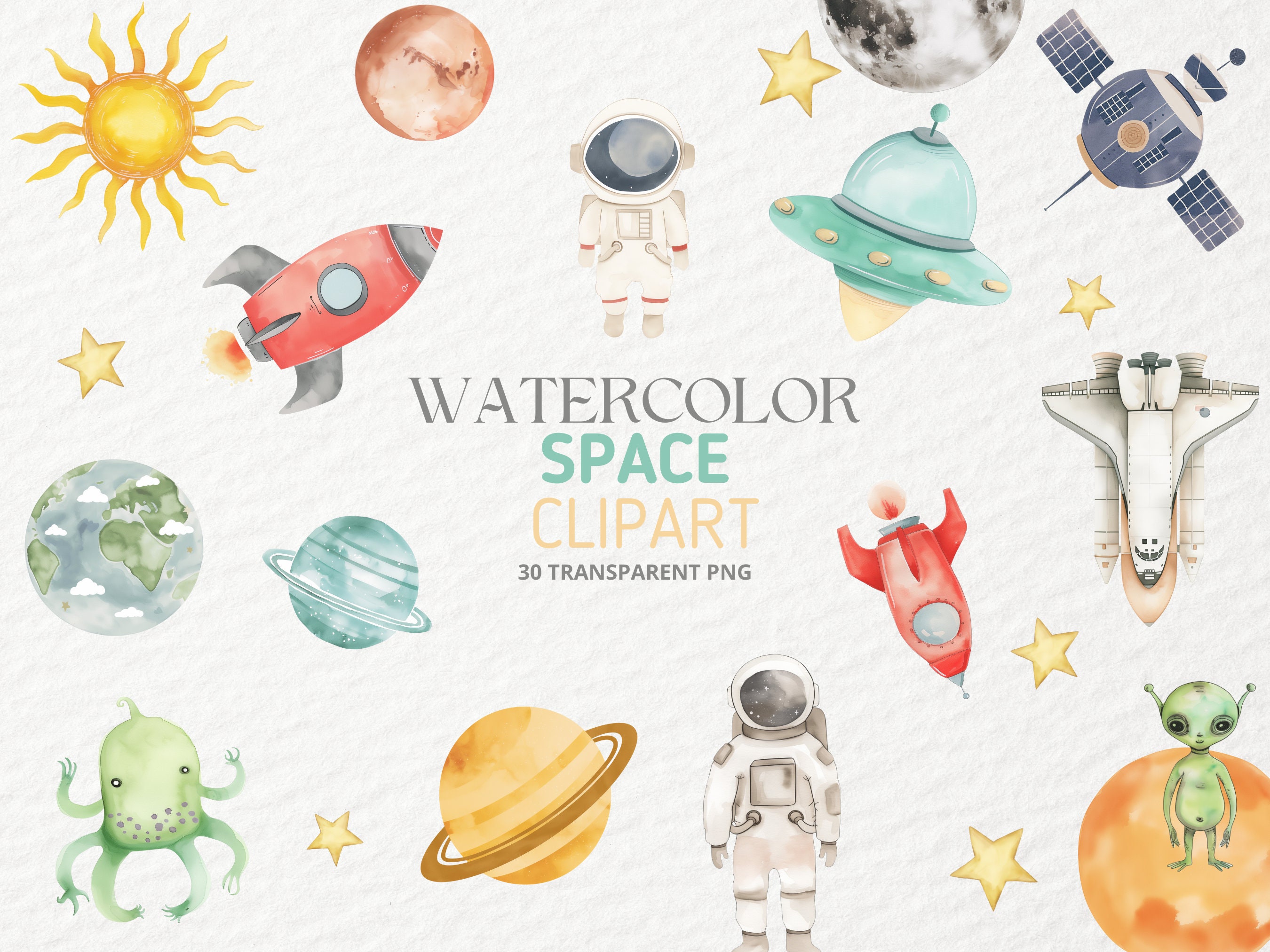 Astronaut and Space Watercolor Clipart, Space Digital Print, Celestial ...