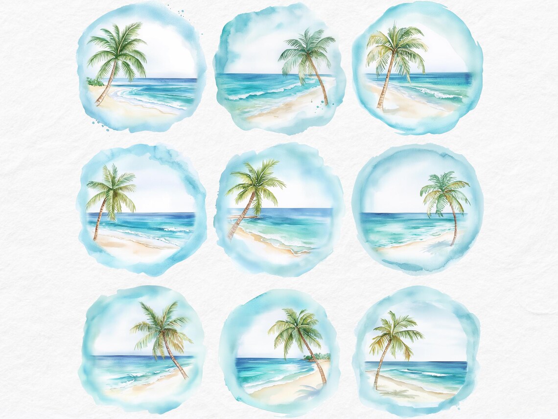 10 Watercolor Beach Clipart, Tropical Clipart, Beach Clipart ...