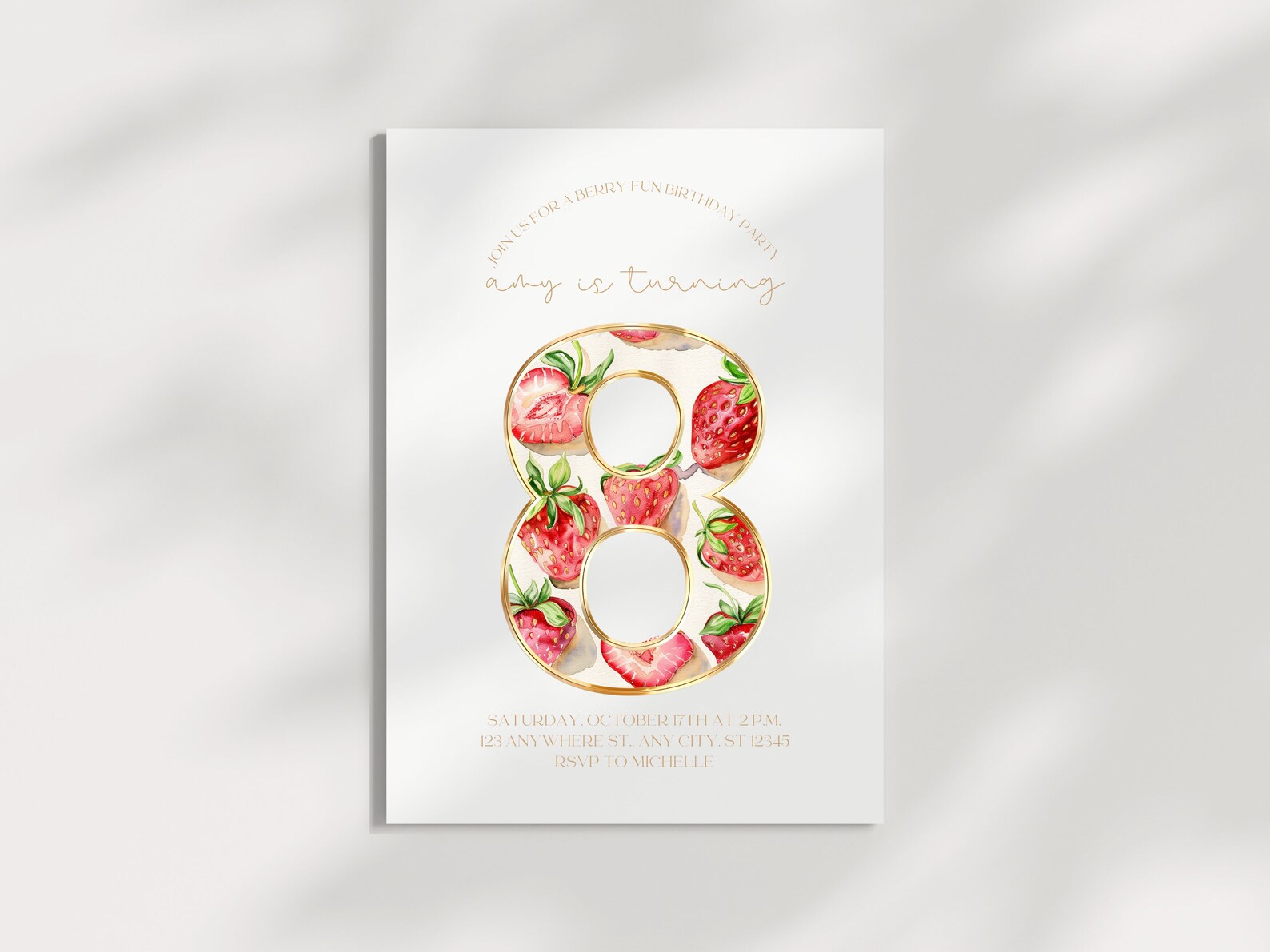 Watercolor Strawberry Number Clipart - Gold Border - Strawberry PNG - 0 ...