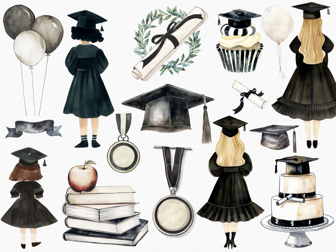 Watercolor Graduation Clipart, Graduation Cap, Graduation Hat, Student ...