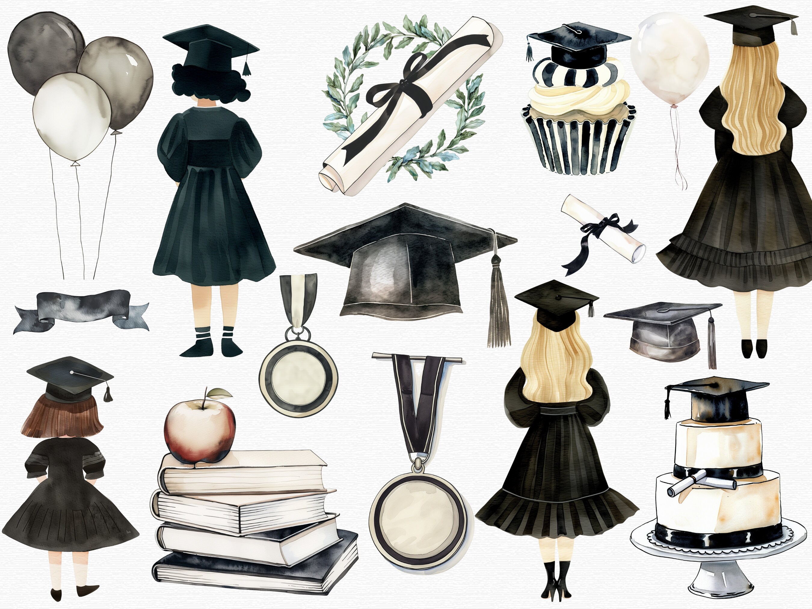 Watercolor Graduation Clipart, Graduation Cap, Graduation Hat, Student ...