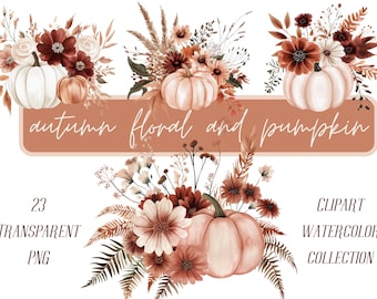Watercolor Autumn Set - Autumn Flowers - Fall Clipart - Pumpkin Clipart ...