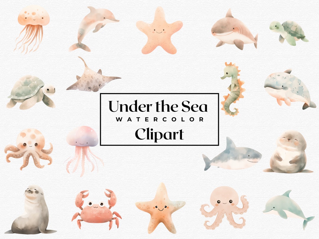 Under the Sea Clipart, Little Sea Animals Clipart, Undersea Watercolor ...