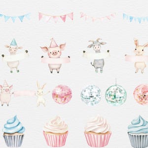 Watercolor Farm Animal Clipart Party Animals Pink Farm Animals Blue ...