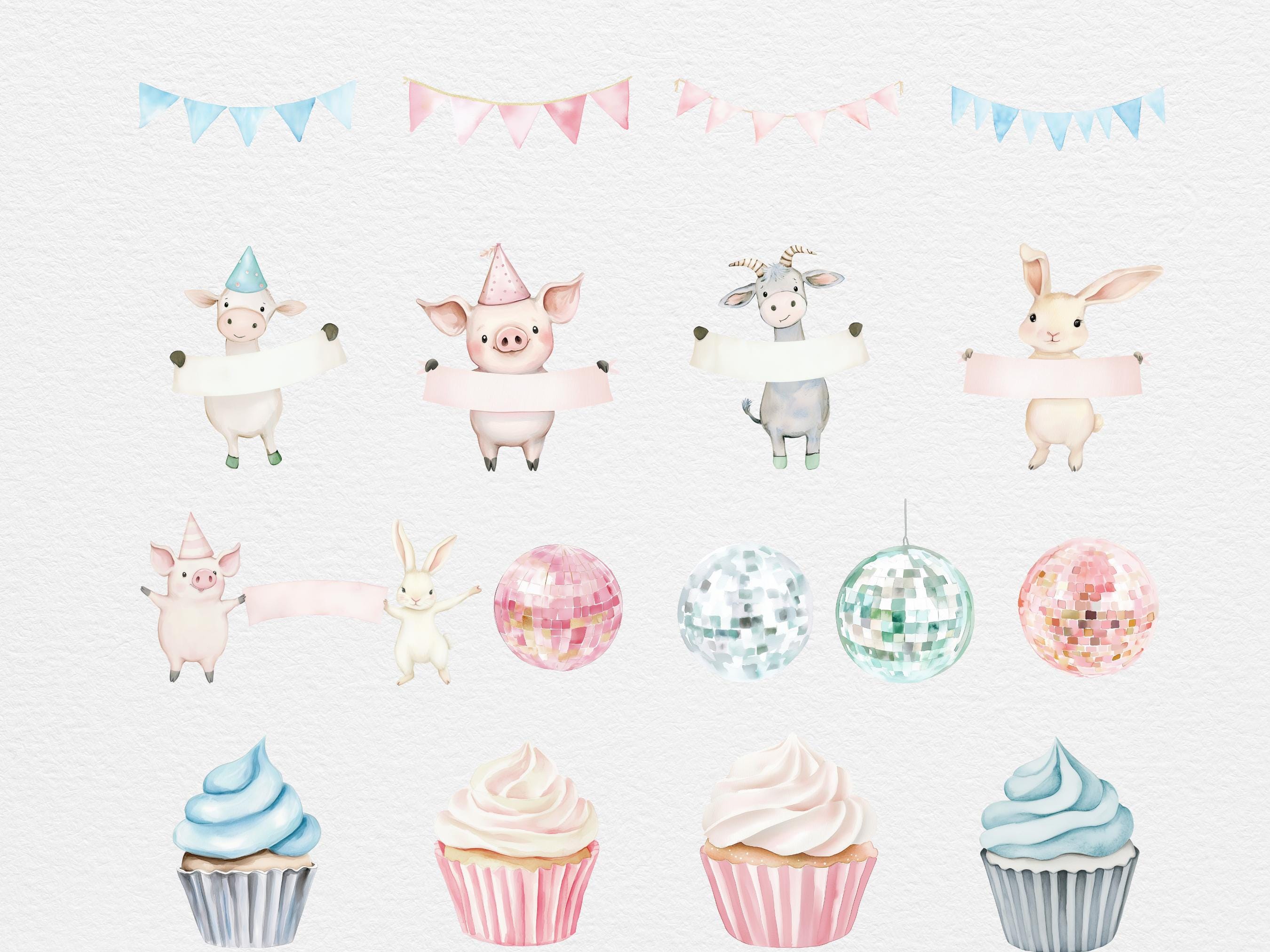 Watercolor Farm Animal Clipart - Party Animals - Pink Farm Animals ...