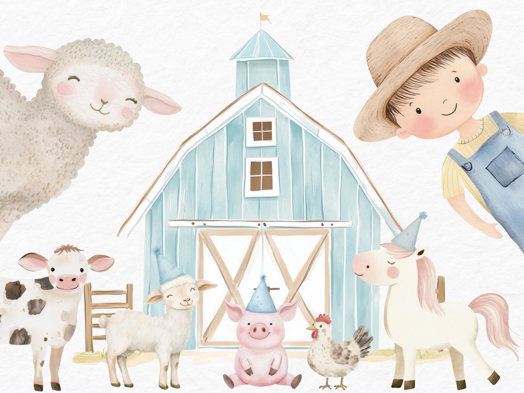 Watercolor Farm Animal Clipart Bundle, Nursery Decor, Baby Shower Decor ...