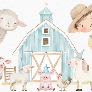 Watercolor Farm Animal Clipart Bundle, Nursery Decor, Baby Shower Decor ...