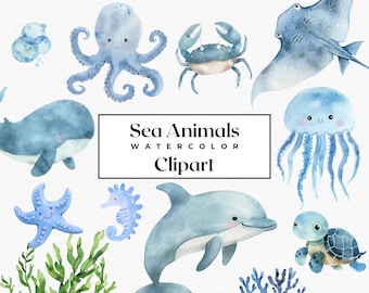 Under the Sea Clipart, Little Sea Animals Clipart, Undersea Watercolor ...