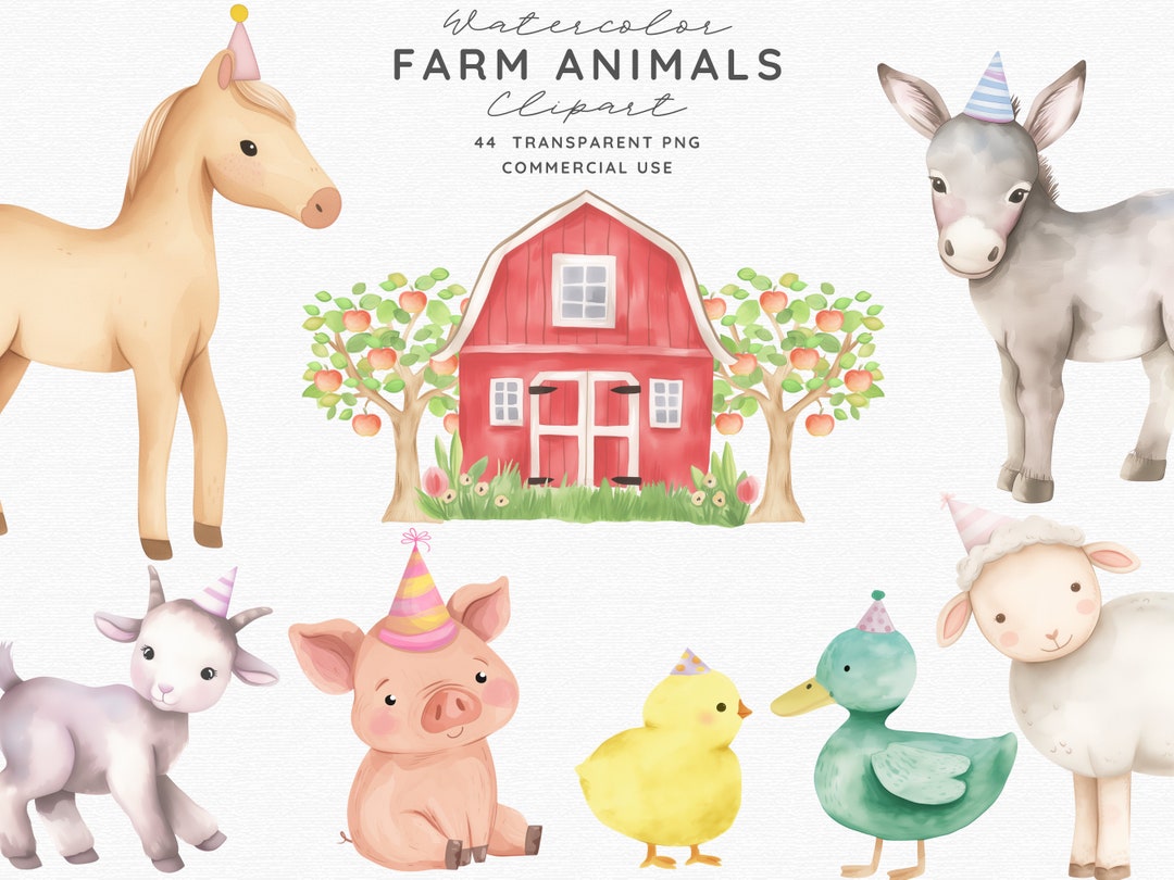 Watercolor Pastel Farm Animal Clipart Bundle, Nursery Decor, Baby ...