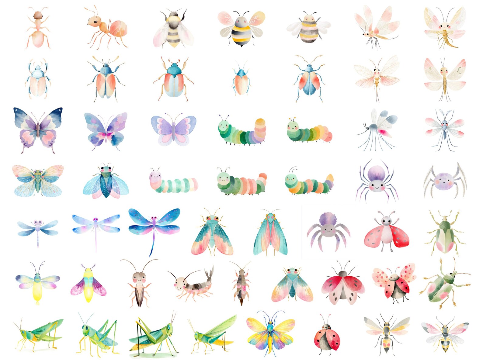 Watercolor Cute Insect Clipart, Cute Little Love Bugs Clipart, Insects ...