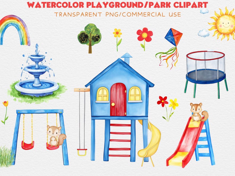 Watercolor Playground Clipart - Kid's Park - Boy's Playground PNG ...