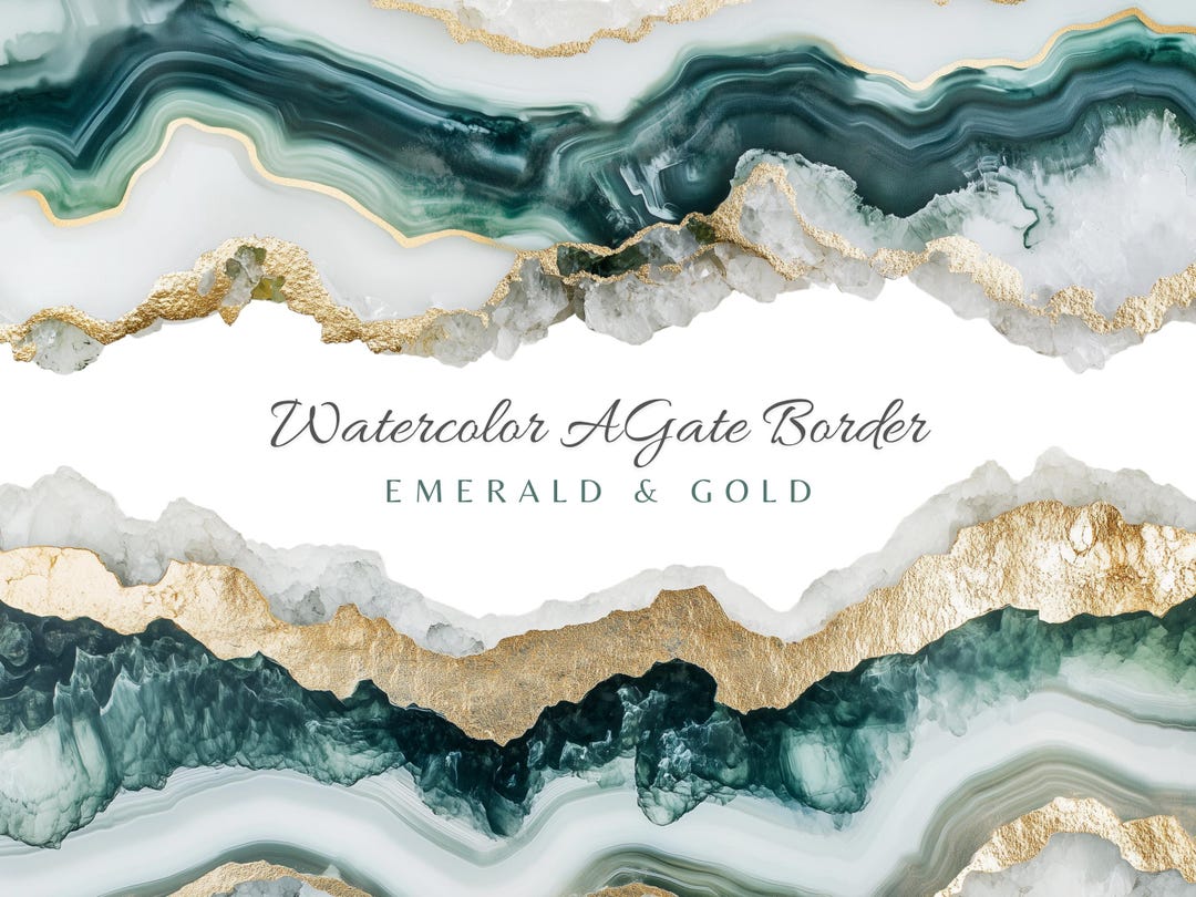 Emerald & Gold Agate Border Clipart PNG, Watercolor Geode Clip Art ...