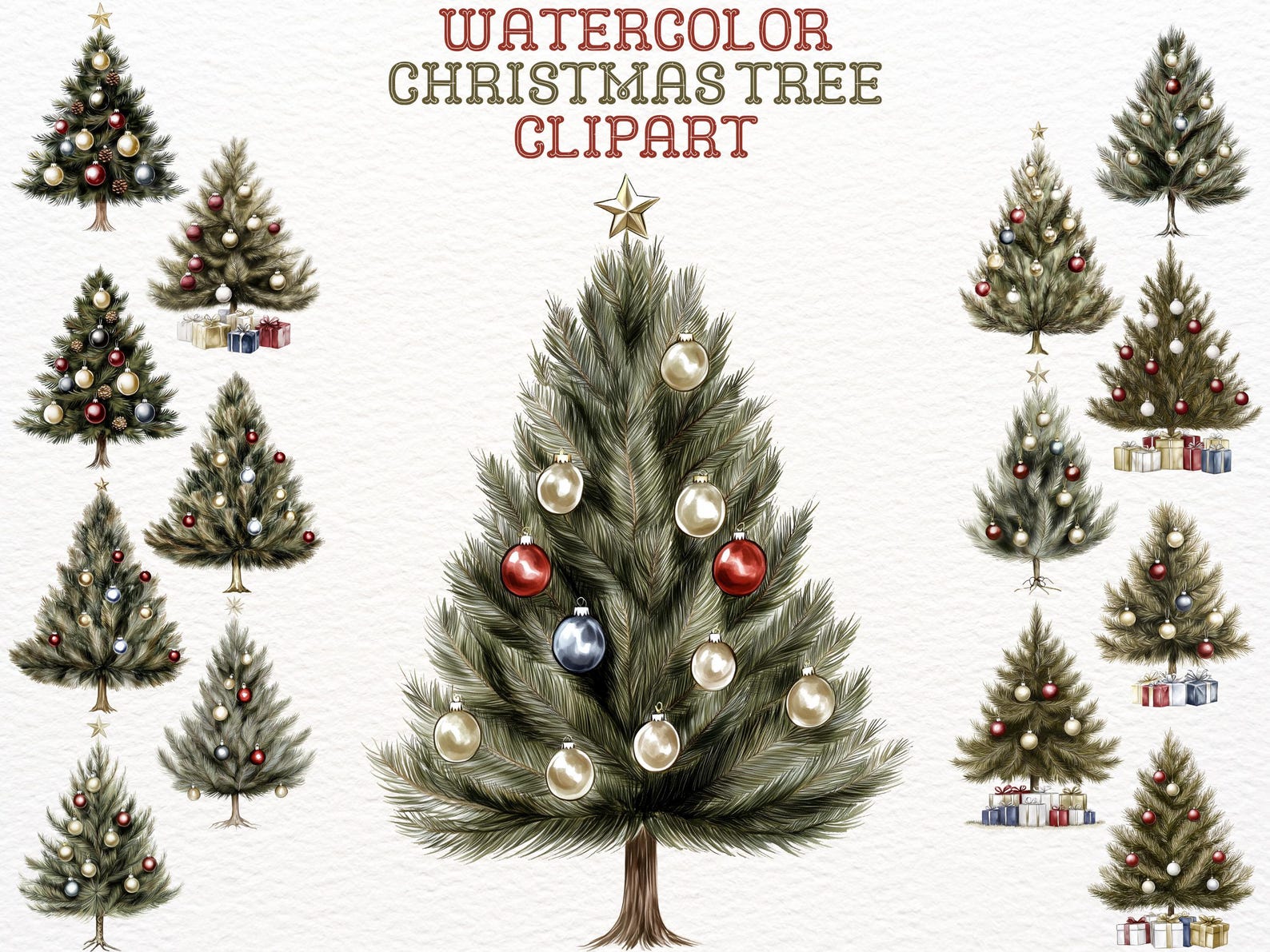 15 Watercolor Christmas Tree Clipart PNG, Christmas Watercolor Clip Art ...