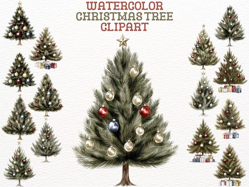 15 Watercolor Christmas Tree Clipart PNG, Christmas Watercolor Clip Art ...