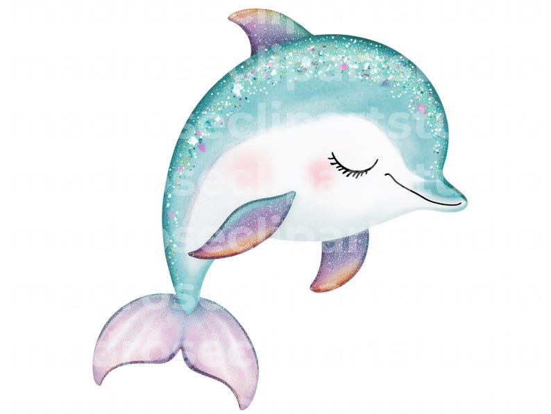 Watercolor Cute Glittery Sea Creatures Clipart Collection - Mermaid ...