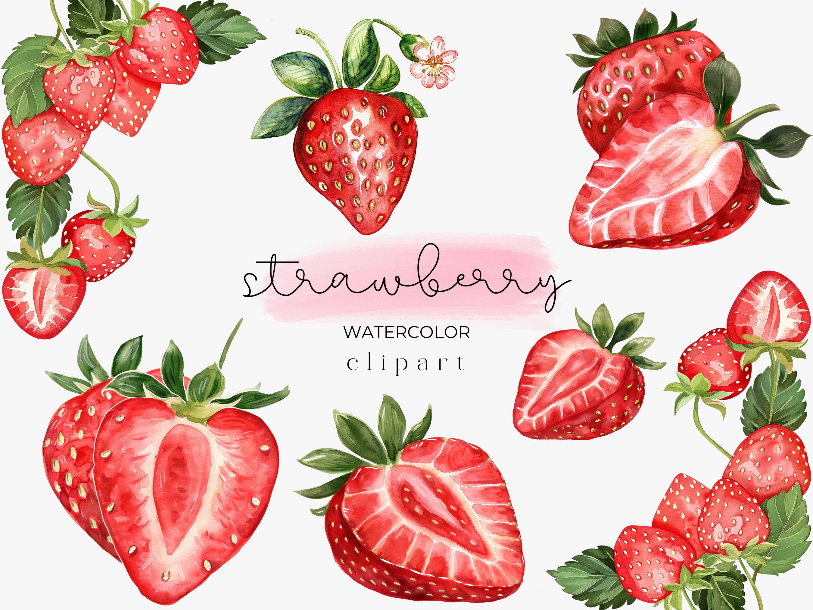 Watercolor Strawberry Clipart Strawberry PNG Strawberry Pattern Fruit ...