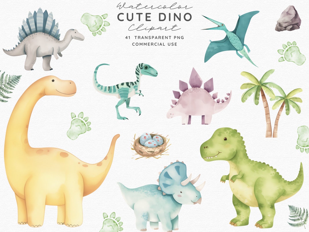 Dinosaur Watercolor Clipart Set - Prehistoric Clipart - Watercolor ...