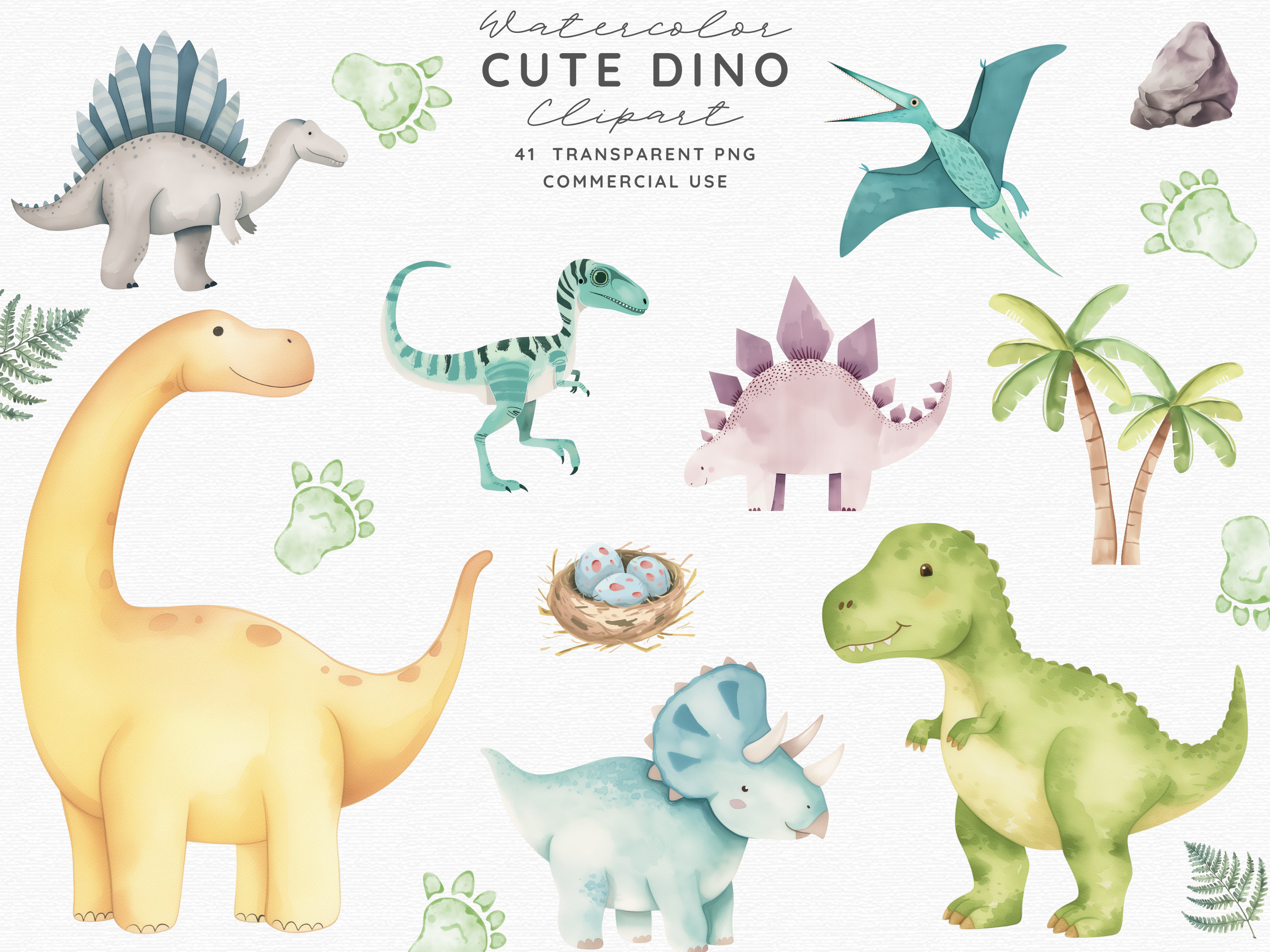 Dinosaur Watercolor Clipart Set - Prehistoric Clipart - Watercolor ...