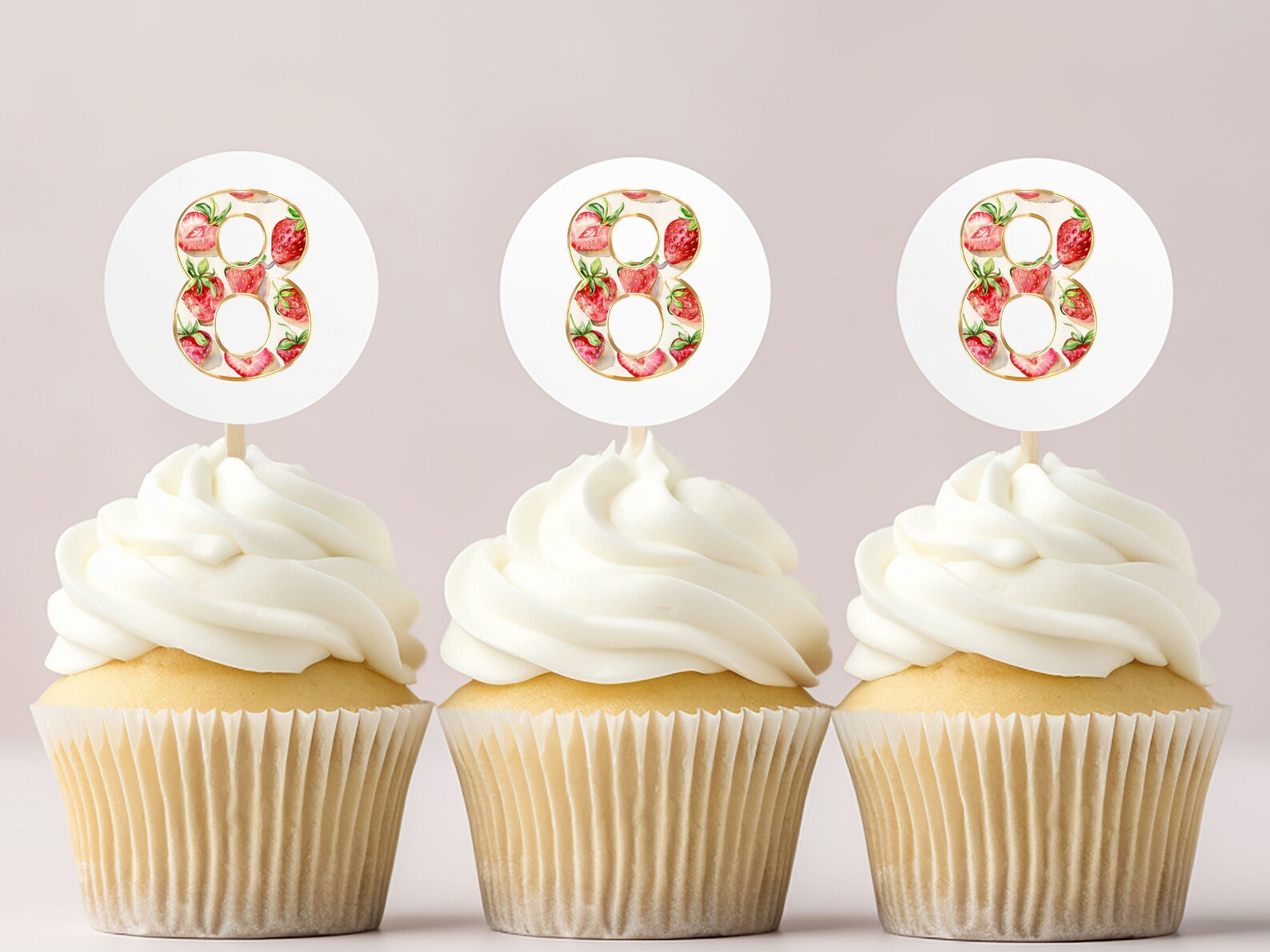 Watercolor Strawberry Number Clipart - Gold Border - Strawberry PNG - 0 ...