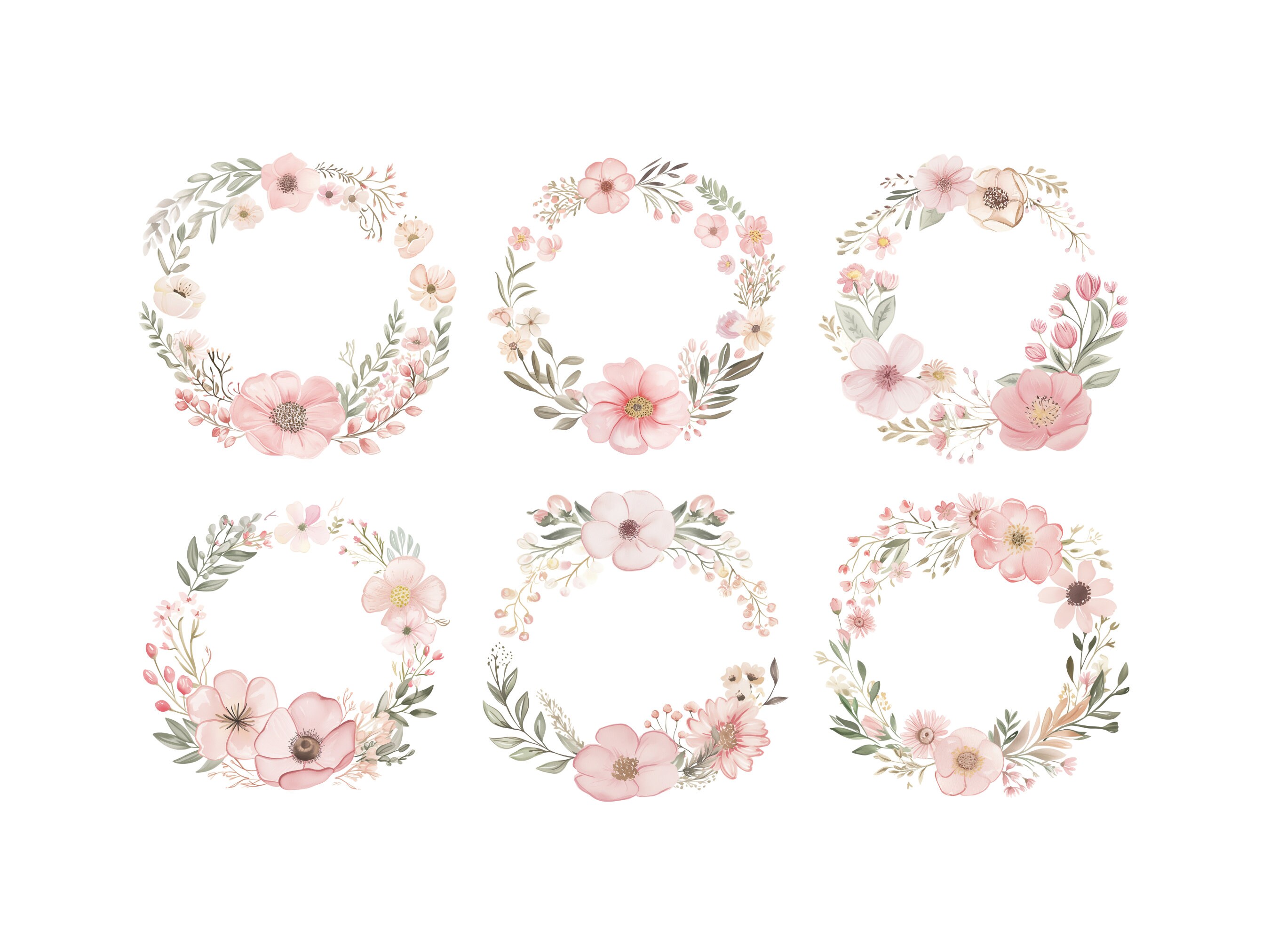 12 Blush Pink Floral Wreath Clipart - Flower Clipart PNG - Flower ...