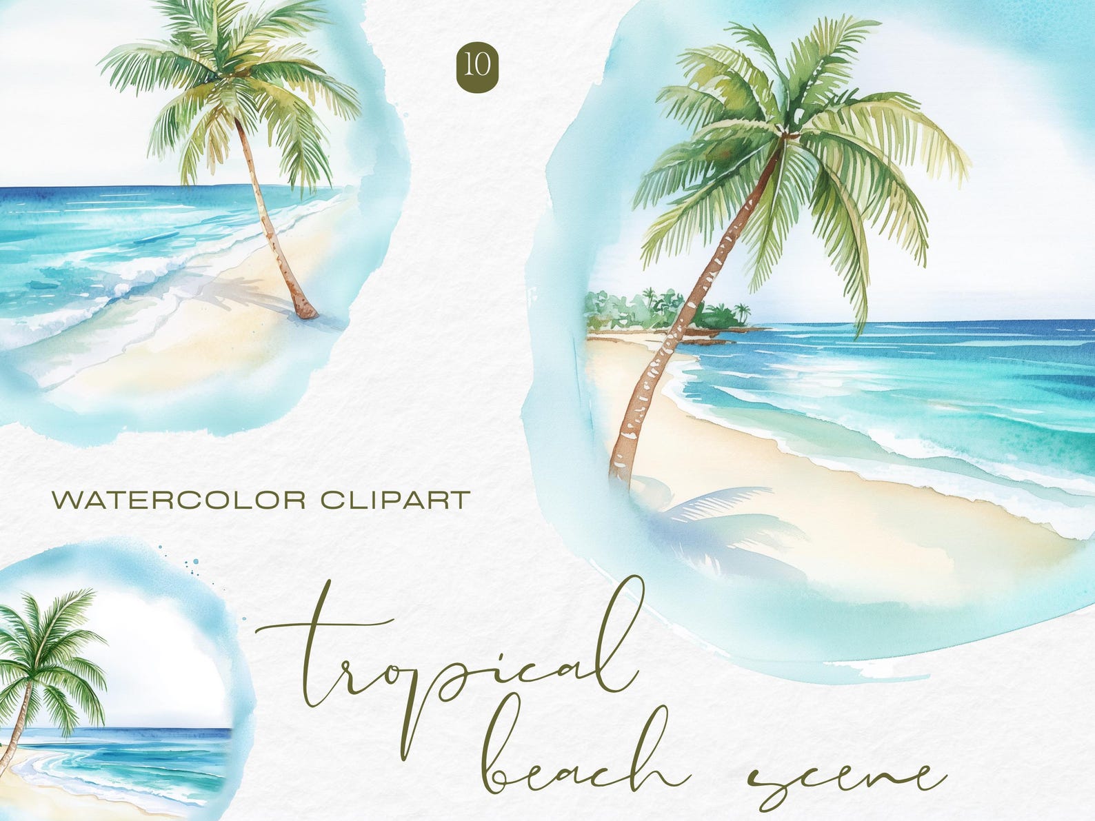 10 Watercolor Beach Clipart, Tropical Clipart, Beach Clipart ...