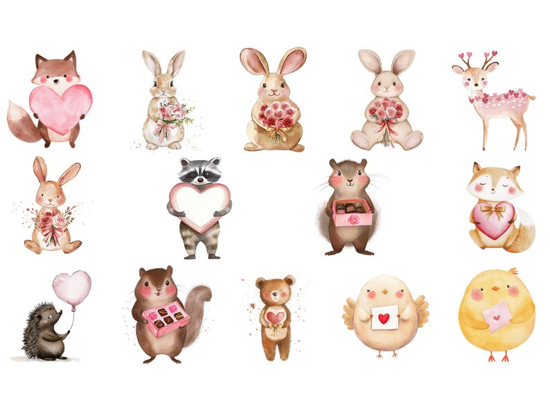 Woodland Valentine Clipart - Watercolor Valentine Clipart - Valentine ...