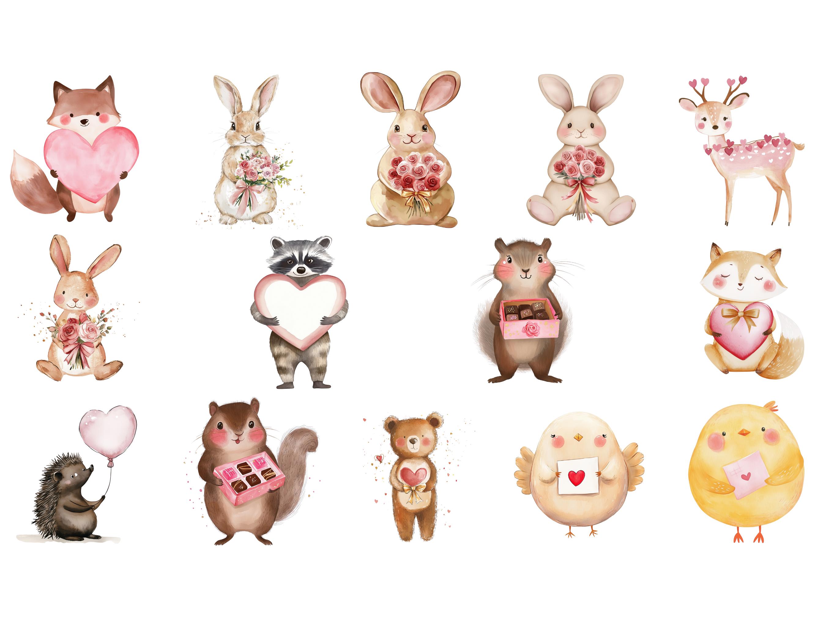 Woodland Valentine Clipart - Watercolor Valentine Clipart - Valentine ...