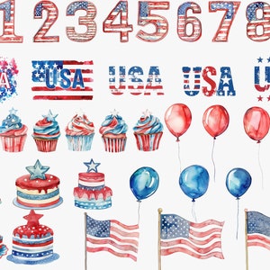 Watercolor 4th of July Clipart, USA Independence Day Clipart, 1776 PNG ...