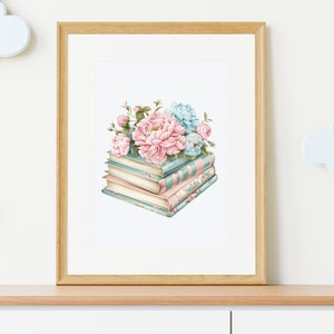 12 Book Stack Watercolor Clipart - Floral Stack of Books Clipart ...