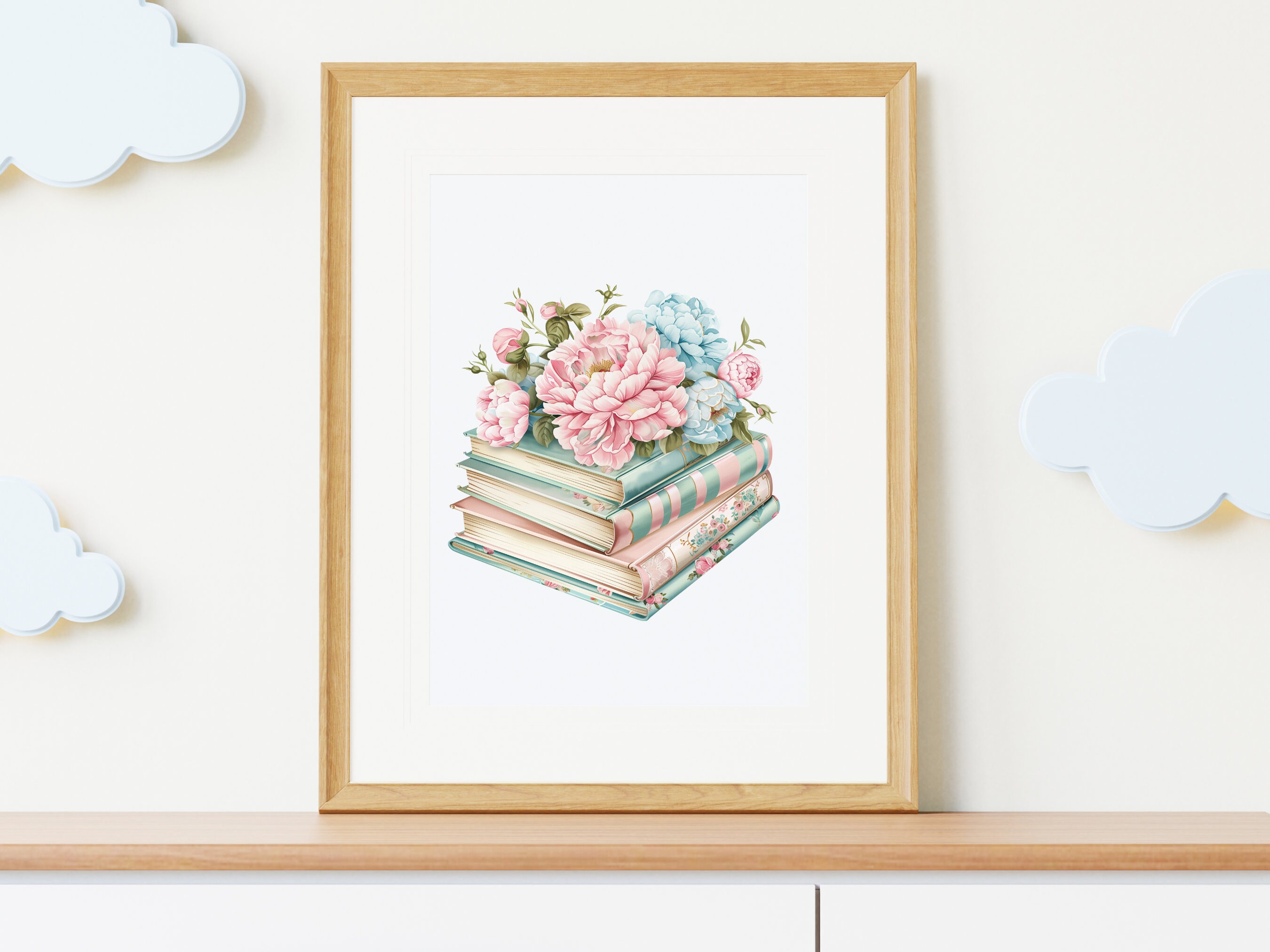 12 Book Stack Watercolor Clipart - Floral Stack of Books Clipart ...