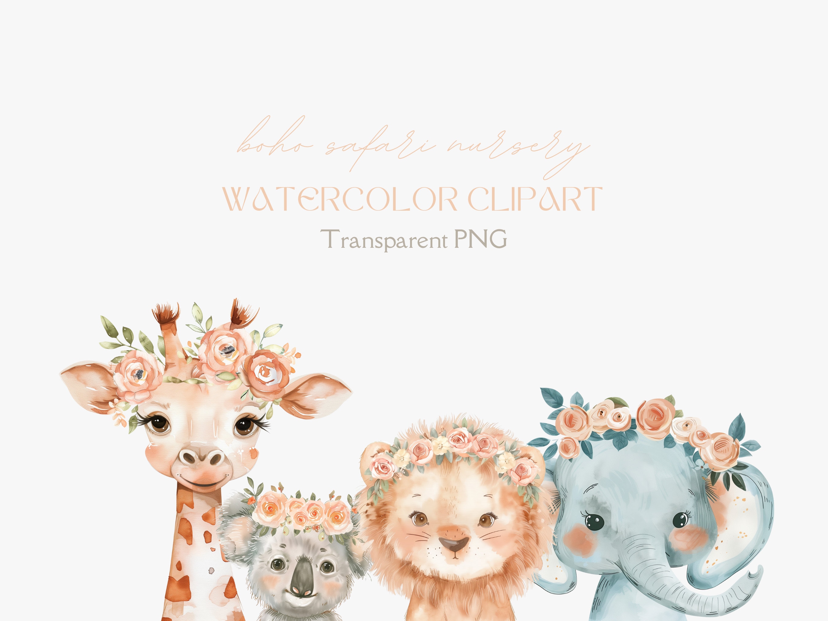 Boho Safari Watercolor Clipart, Safari Animals PNG, Safari Nursery ...