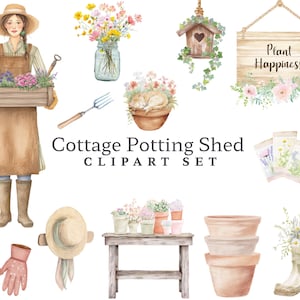 Cottage Potting Shed Clipart Bundle | Watercolor Garden Tools & Decor ...