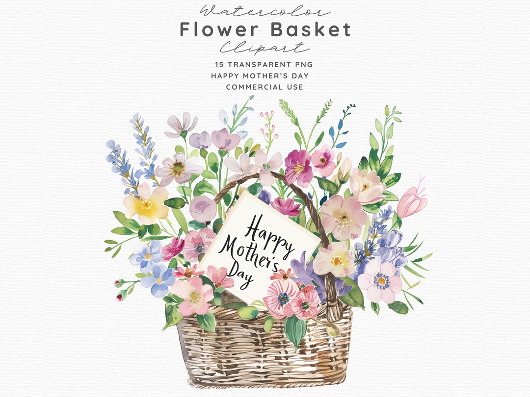 Watercolor Mother's Day Clipart, Happy Mother's Day Clipart, Flower ...