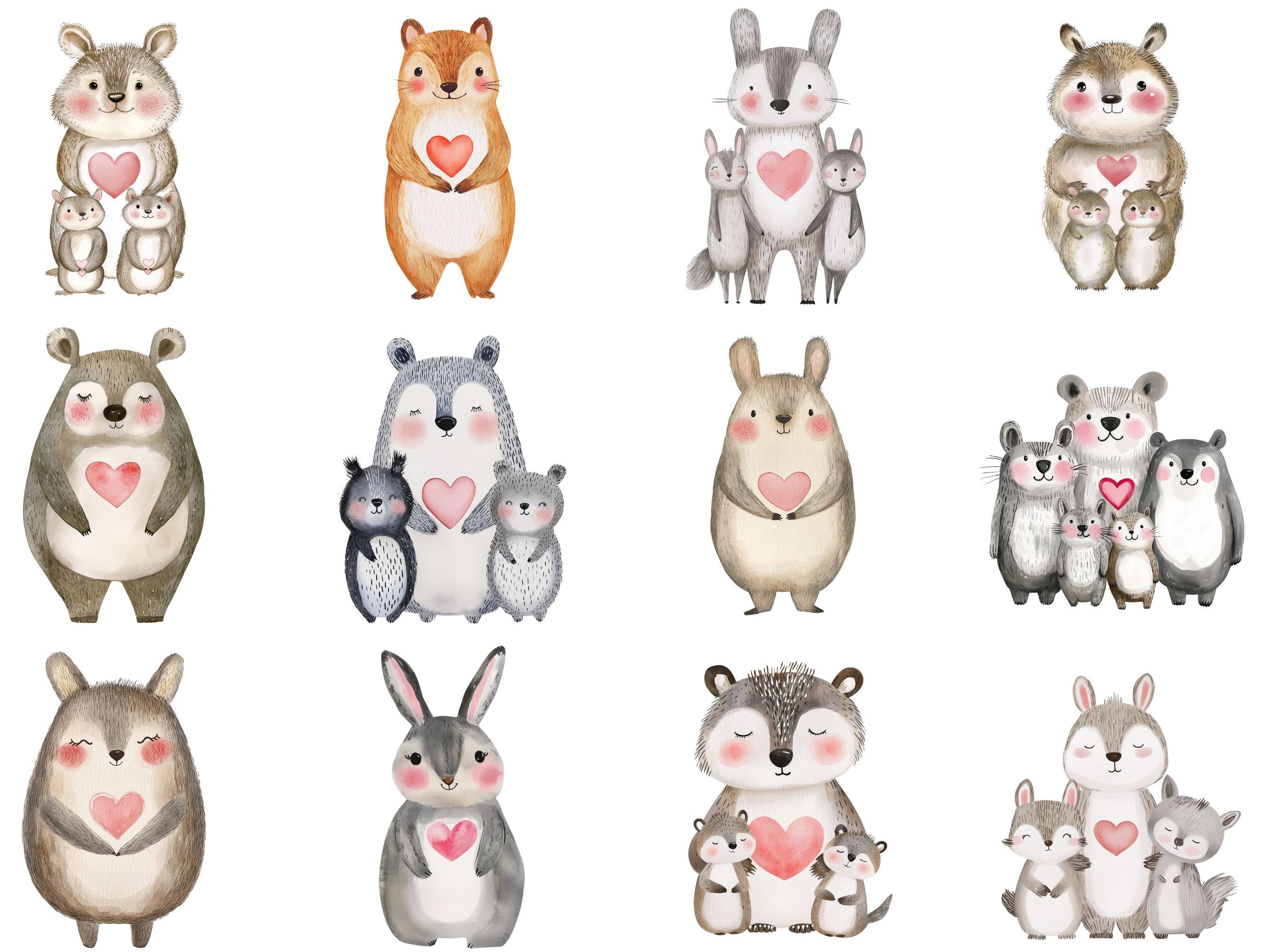 Woodland Valentine Clipart - Watercolor Valentine Clipart - Valentine ...