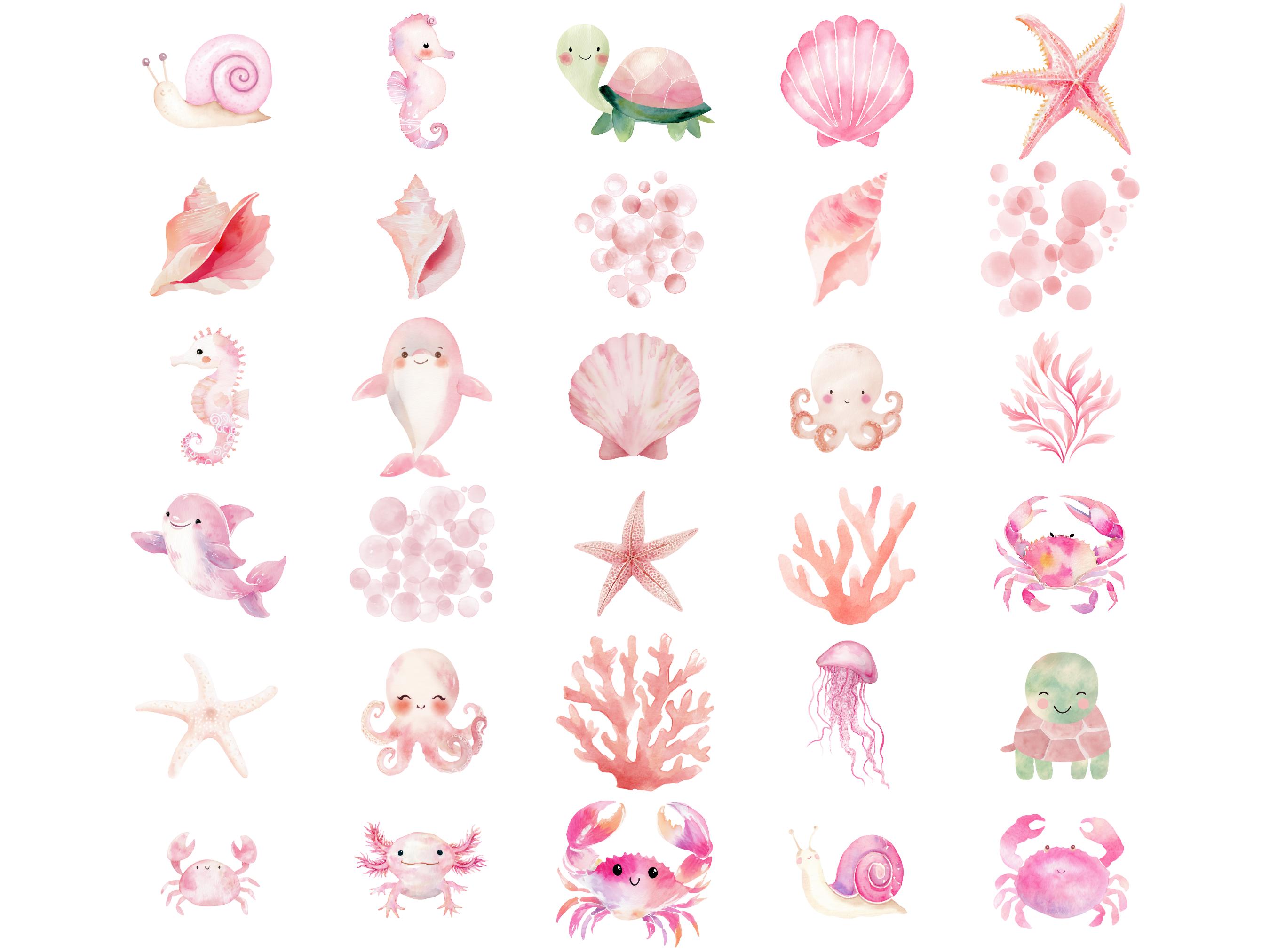 Pink Sea Animals Clipart, Little Sea Animal Clipart, Undersea ...