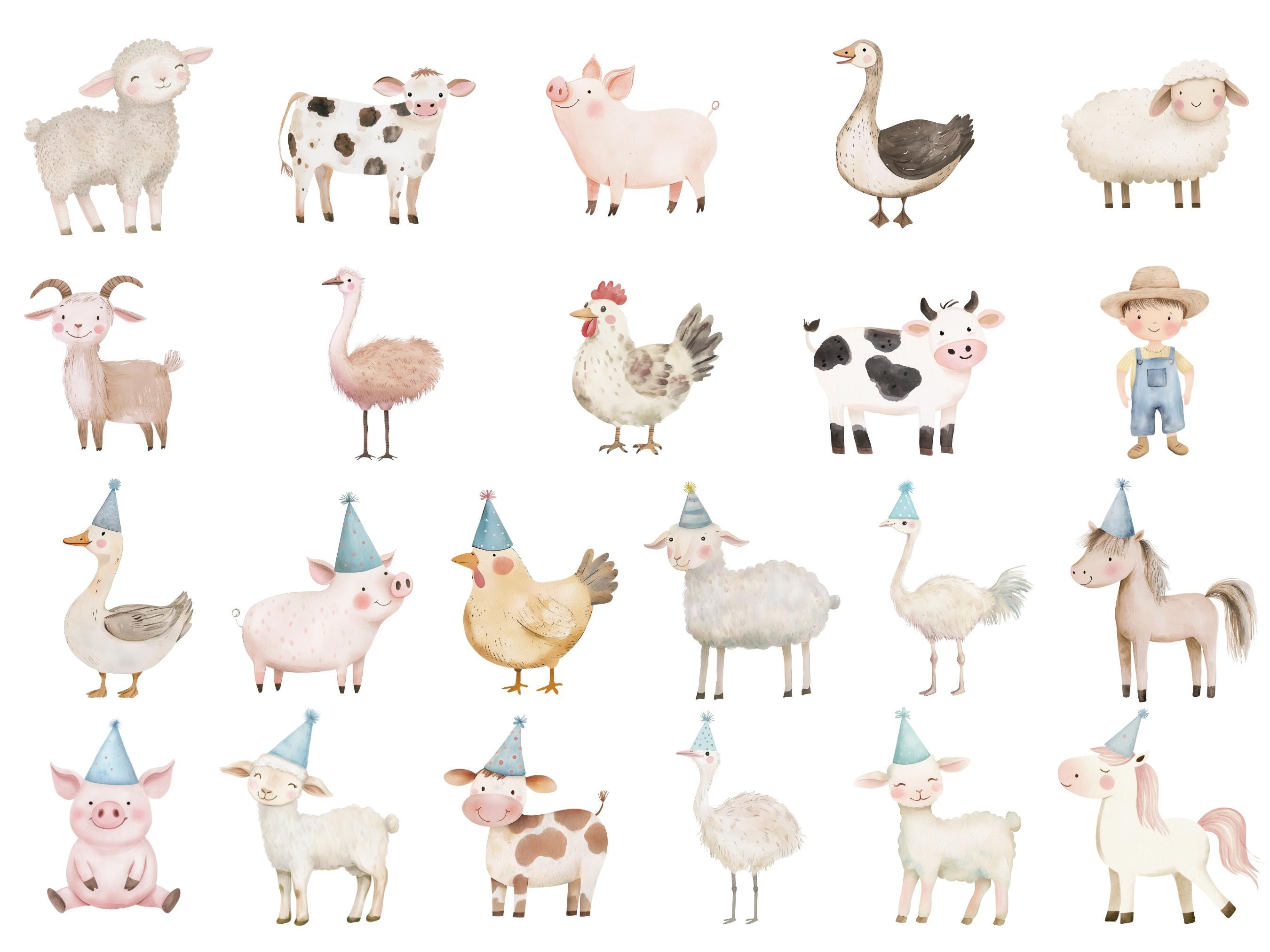 Watercolor Farm Animal Clipart Bundle, Nursery Decor, Baby Shower Decor ...