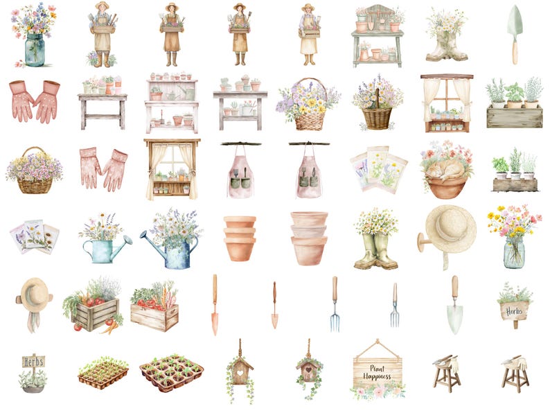 Cottage Potting Shed Clipart Bundle | Watercolor Garden Tools & Decor ...