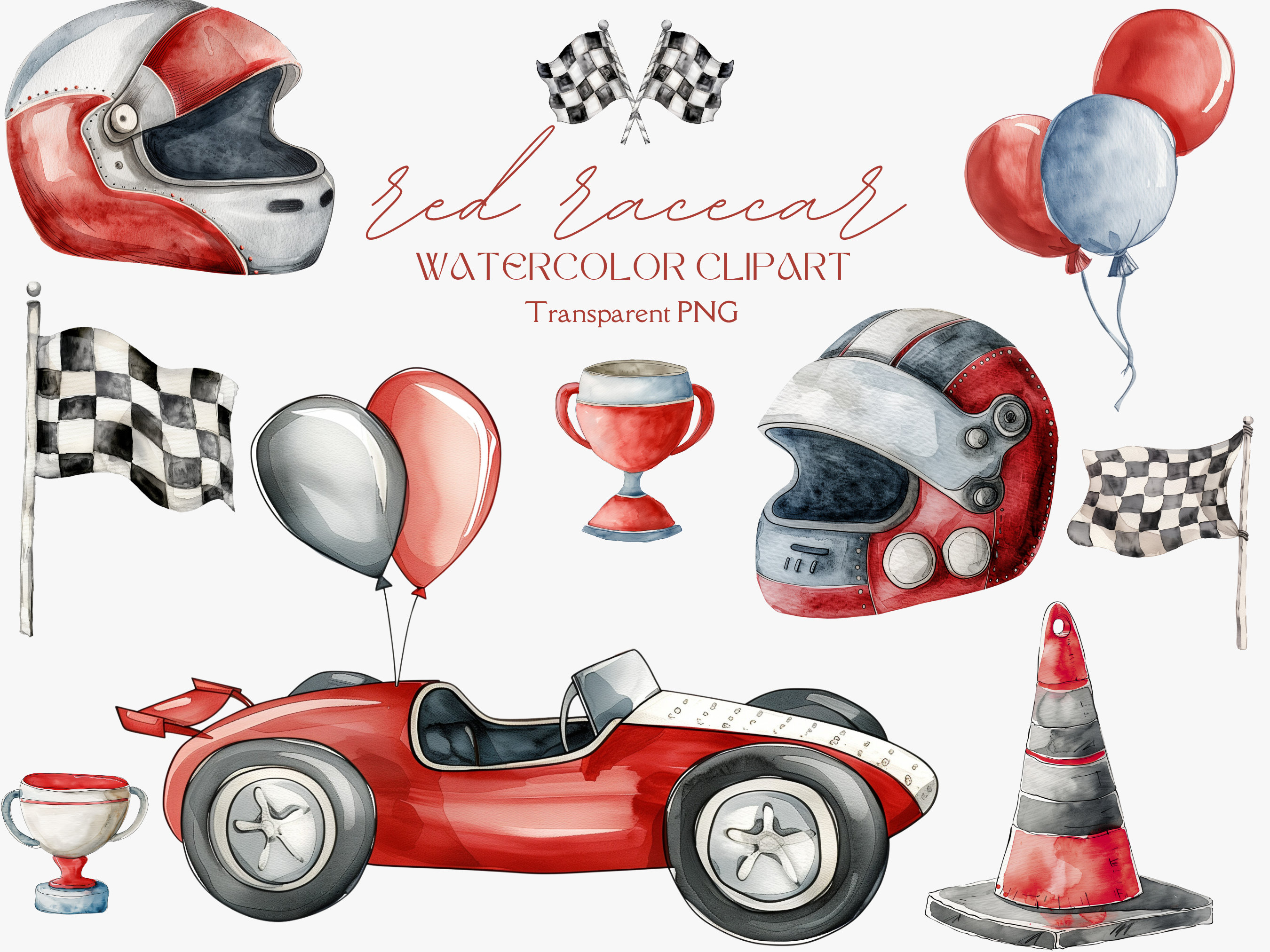 Watercolor Red Racecar Clipart - Racing Car Clipart - Racecar PNG ...