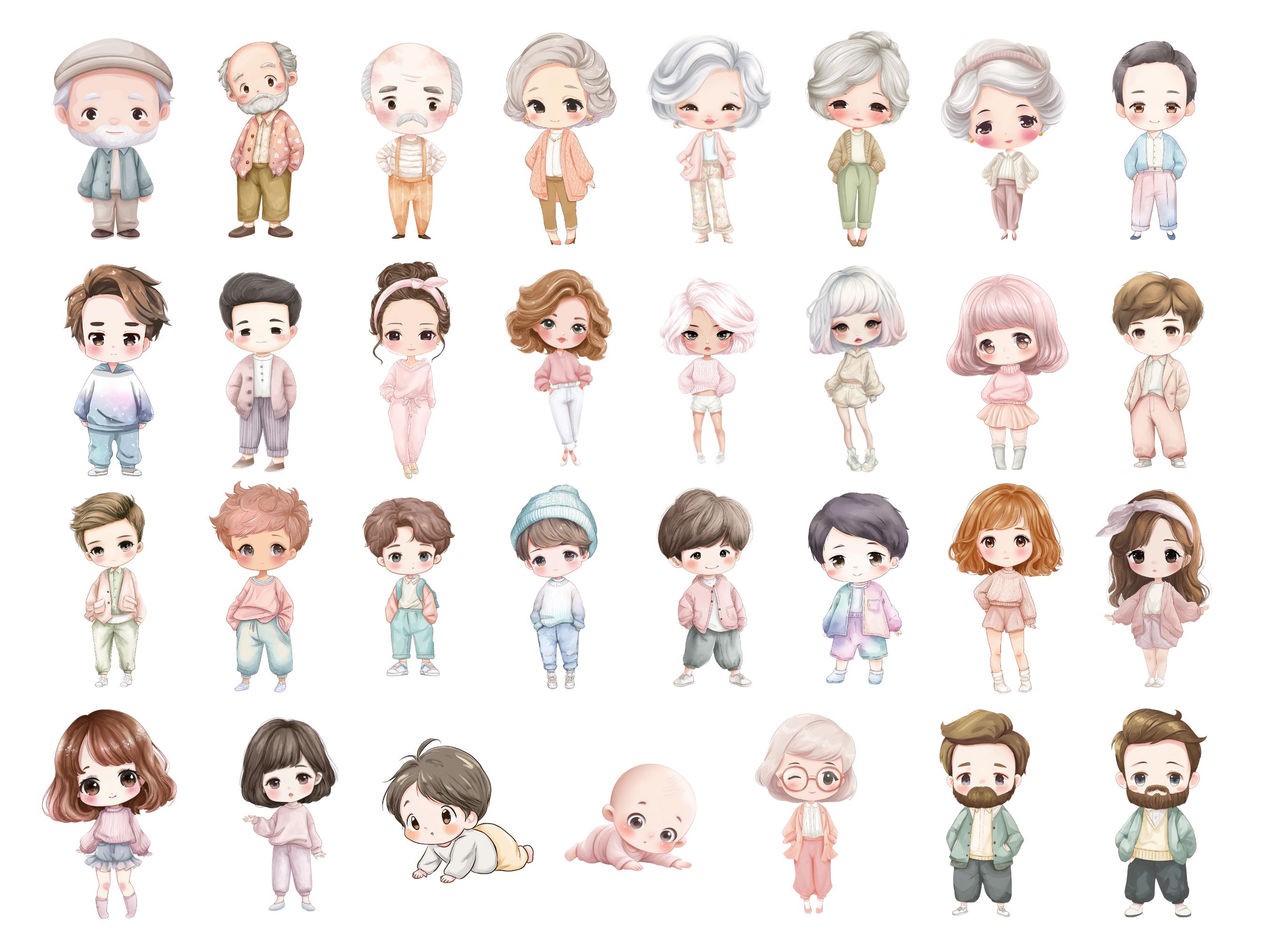 Chibi Family Clipart: Kawaii PNG With Transparent Background (digital ...