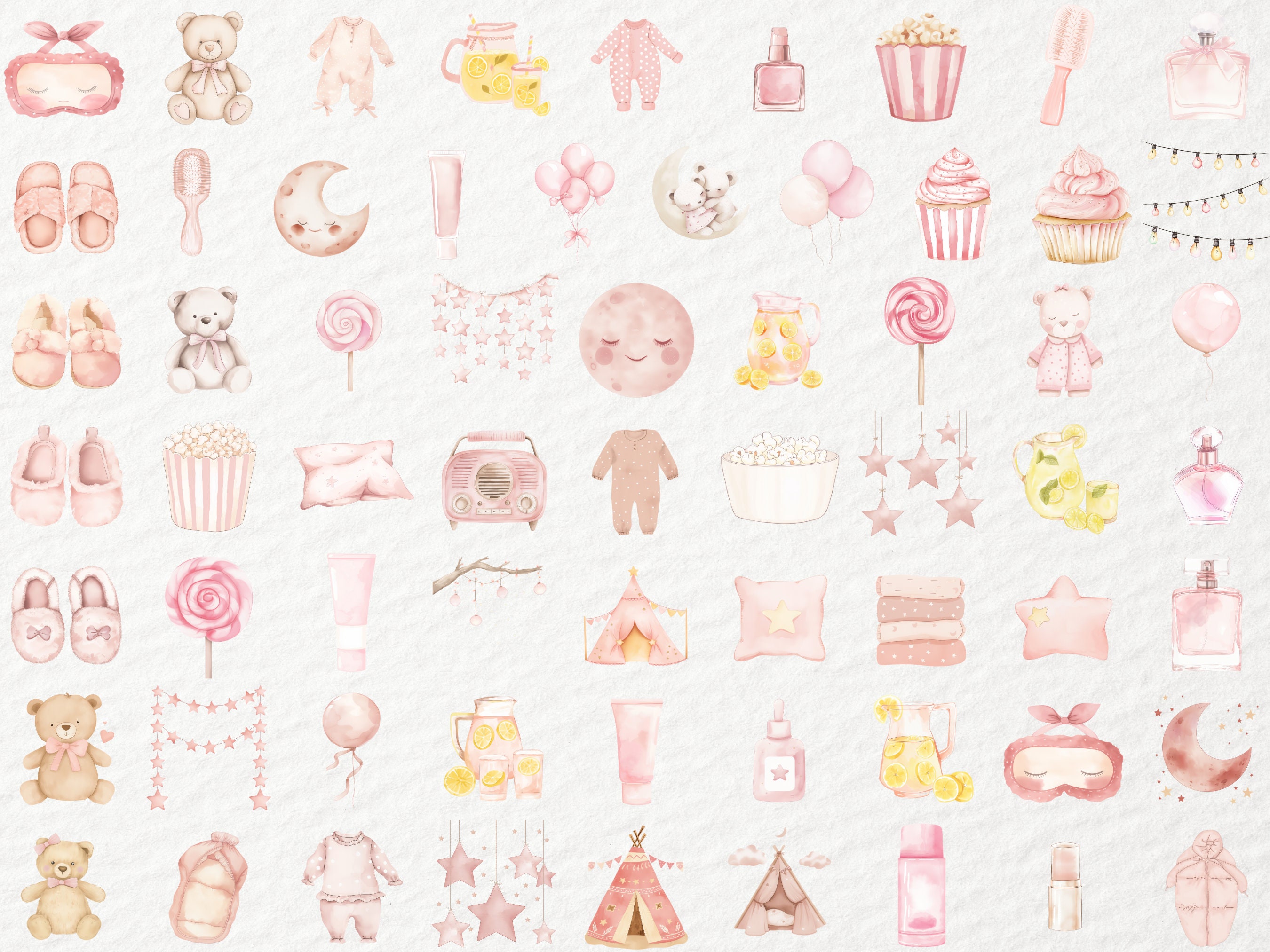 64 Watercolor Pajama Party, Slumber Party Clipart, Pajama Clipart ...