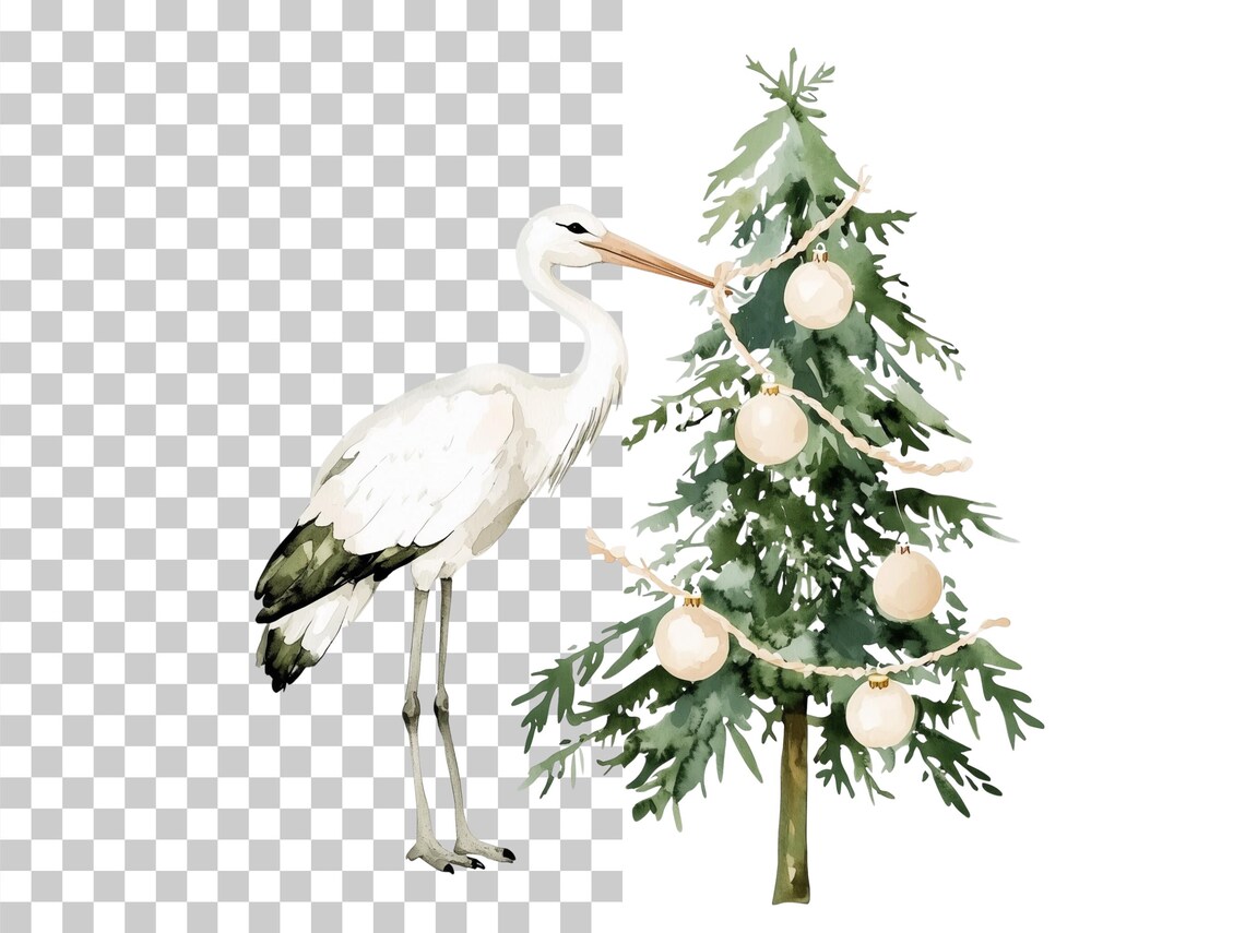 Watercolor Christmas Stork Clipart, Stork PNG, Christmas Clipart, Stork ...