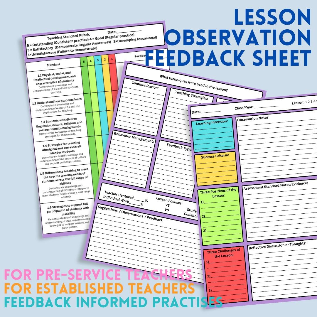 Lesson Observation Feedback Sheet - Etsy