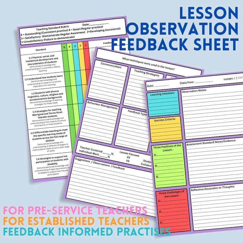Lesson Observation Feedback Sheet - Etsy
